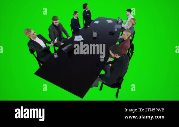 3D animation of a party of investors talking to each other around the ...