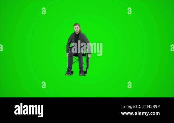 3D animation of disabled man on green screen trying to live in chroma ...
