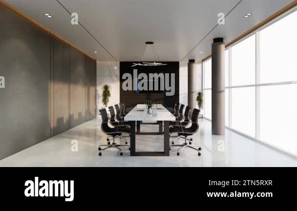 Modern conference interior animation and screens on the wall. The ...