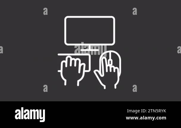 Animated using computer white icon. Hands on computer mouse and ...