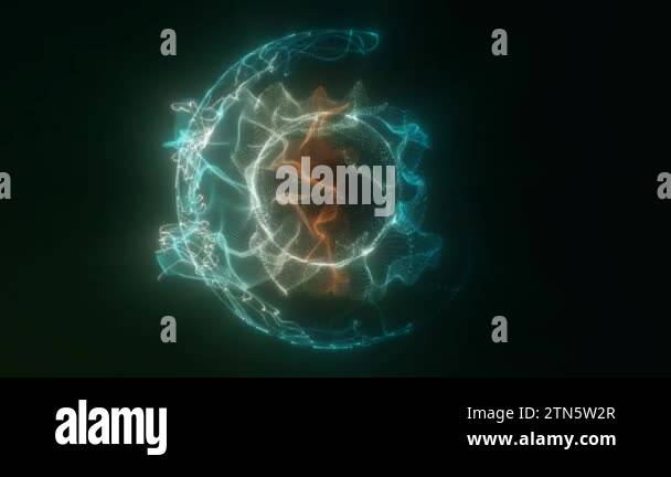 Abstract particle sphere, science background.Virtual flow big binary ...