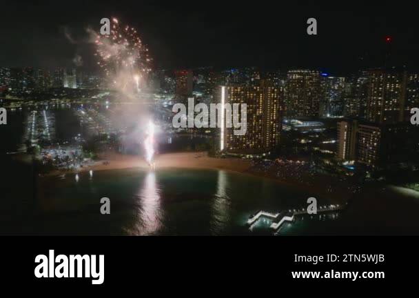 New Year Eve in Honolulu city. People celebrating with sparkling ...
