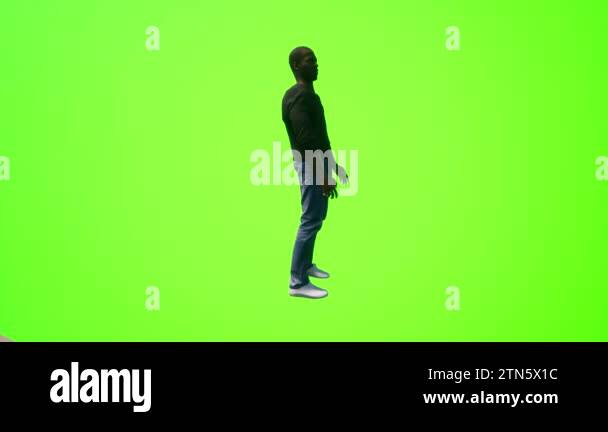 3d people green screen Black American man watching and waiting on the ...