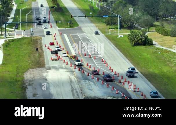 Industrial roadworks. Wide american highway under construction ...
