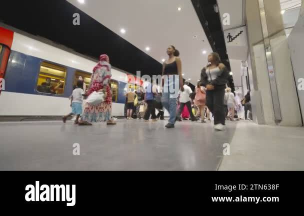 Paris, France. June 25 2023. People board crowded trains in metro ...