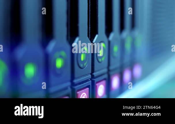 Working Data Center With Rows Of Rack Servers Neural Network Monitoring Super Computer Server
