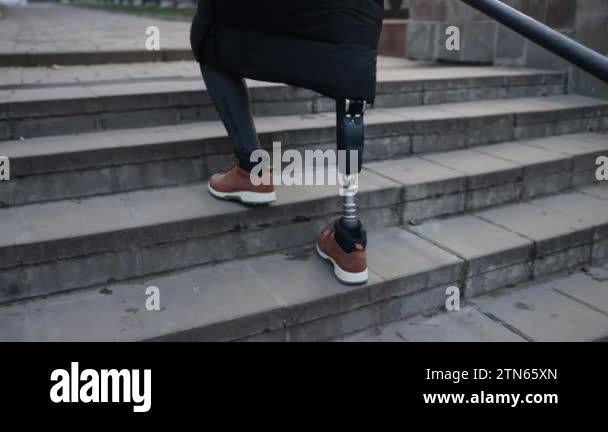 Artificial limb, Determined step, Orthotic support. Man with prosthetic ...