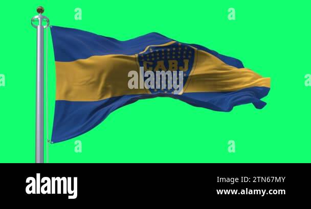 Buenos Aires, AR, June 15 2023: Boca Juniors flag waving on green ...