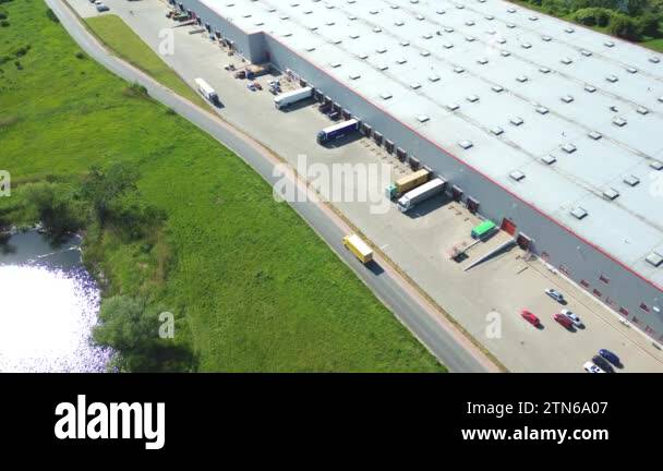 Aerial view of distribution center, drone photo of industrial logistics ...
