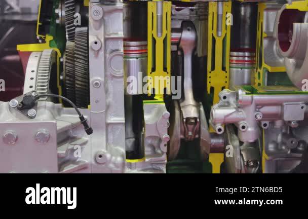 Motion Pistons Parts in Big Truck Diesel Engine Motor Cross Section ...