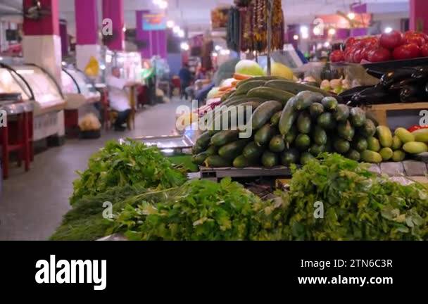 big bony market in center of Batumi, shopping market on old street ...