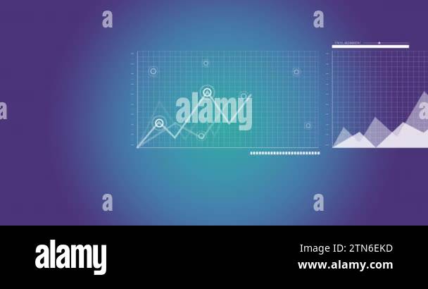 Animation of multiple graphs, map, loading bar against blue background ...