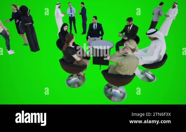 3D animation of a negotiation between Europeans and Arabs sitting ...