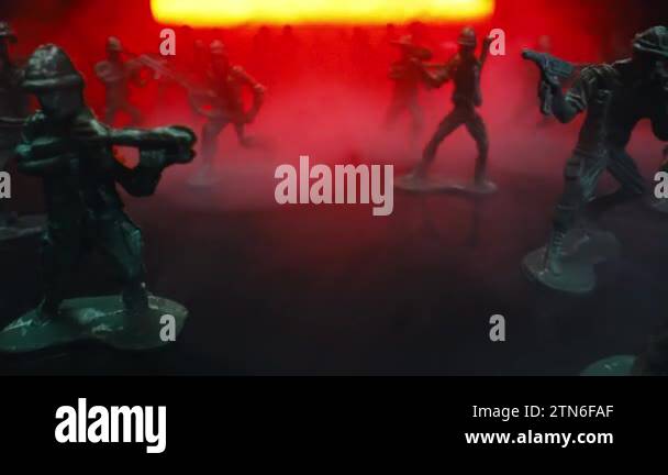 Military toys at war reconstruction, soldiers figures before battle ...