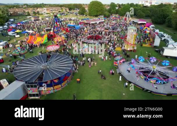 High Angle Footage of Public Funfair Held at Lewsey Public Park of ...