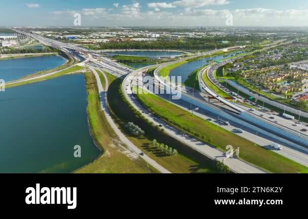 Industrial roadworks in Miami, Florida. Wide american highway junction ...