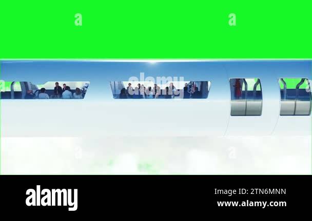 3d people and robots. Flying passenger train. Utopia. concept of the ...