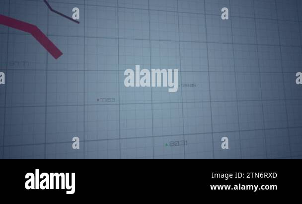 Animation of falling graphs with changing numbers over grid pattern against white background ...