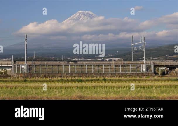 Shinkansen Bullet Train passing through rice fields Stock Video Footage ...