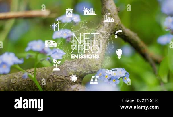 spinning globe in green nature background with icons Net zero emissions,environment of ESG, co2 ...