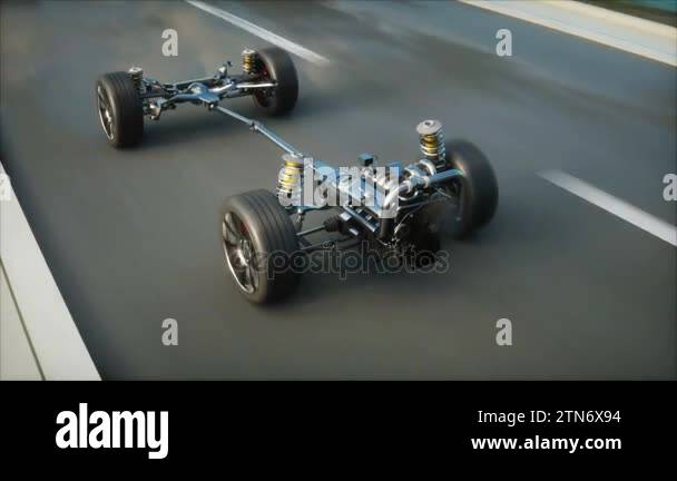 Car chassis with engine on highway. Very fast driving. Auto concept ...