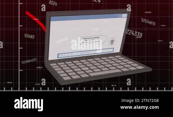 Animation of ai data processing, chat, statistics and icons on laptop ...