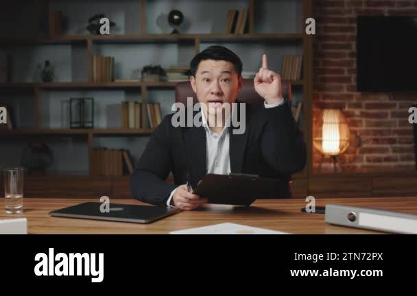 Intelligent male employee getting unexpected brilliant idea while ...