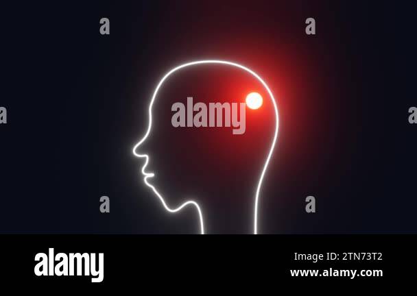 Headache Migraine Human head silhouette with red glowing acute nape ...