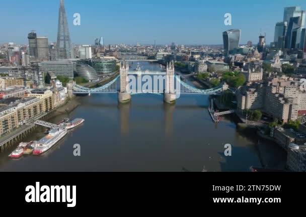Aerial view of the Tower Bridge in London. One of Londons most famous ...