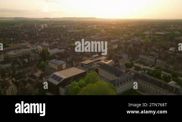 France, Troyes, Champagne Region. Aerial drone shot of the ancient and ...