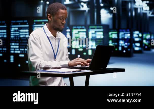 African american serviceman evaluating mainframes helping enterprises ...