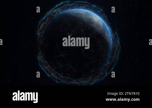 Animated digital grid and lines over Earth globe. 3D computer graphics ...