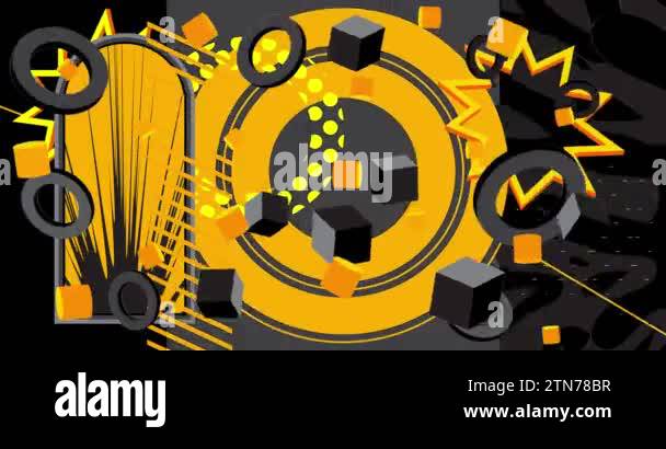 Busy black and yellow geometric background video template. Abstract ...