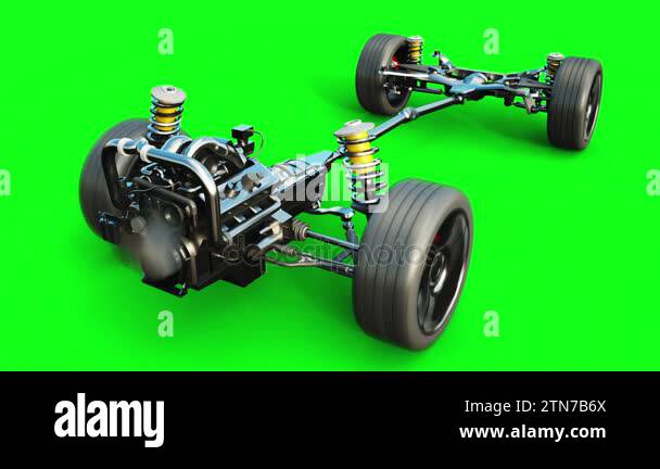 Car chassis with engine isolate. Very fast driving. Auto concept. Green ...