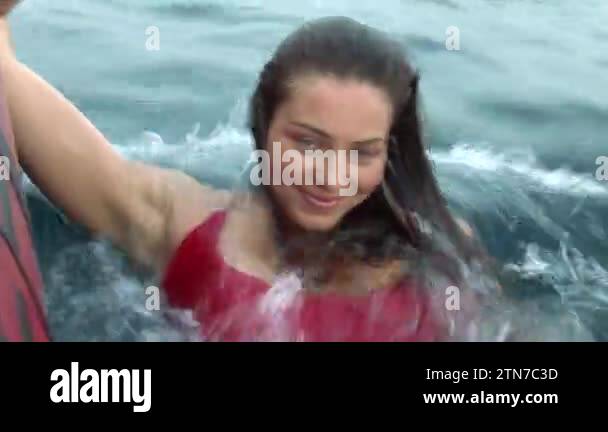 Free diver model in a red dress in water in Red Sea Stock Video Footage ...