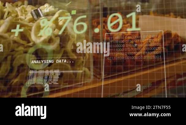 Animation of statistics and data processing over fruit in baskets in ...