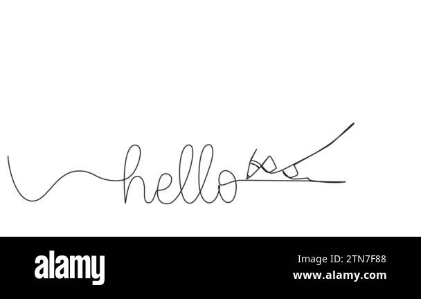 animated continuous single line drawing of hand writing word HELLO with ...