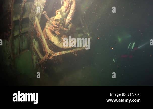 Scuba divers swims on the Shipwreck Swedish ferry MS Zenobia. Wreck ...