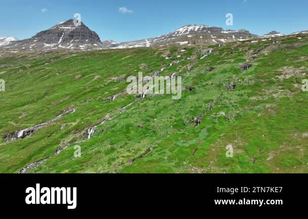 Mountain River Flows From The Slopes Of The Icelandic Mountains In ...