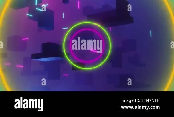 Animation of 3d cubes with coloured circles and purple background ...