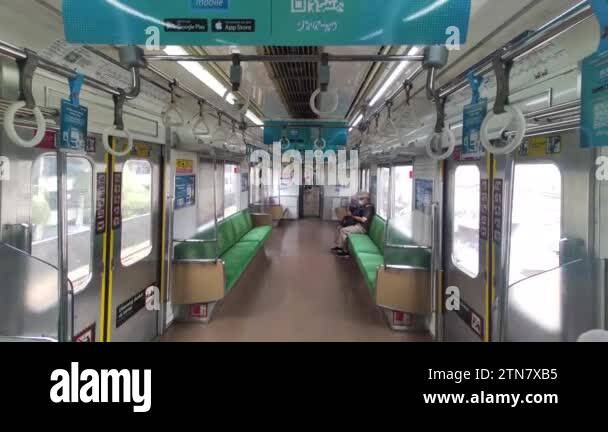Jakarta, Indonesia - July 22, 2023: View inside the KRL commuter line ...