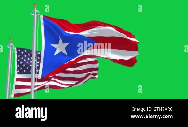 Puerto Rico and United States flags waving on a clear day. Puerto Rico ...