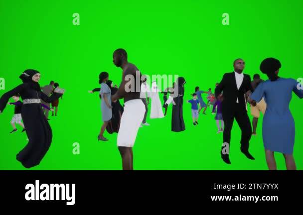 3D animation of African and Arab people dancing and having fun by the ...