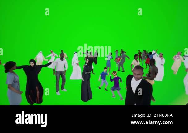 3D animation of African and Arab people dancing and having fun in front ...