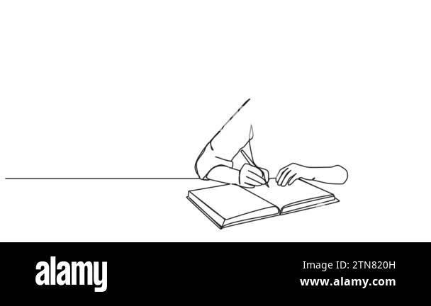 animated continuous single line drawing of woman taking notes in ...