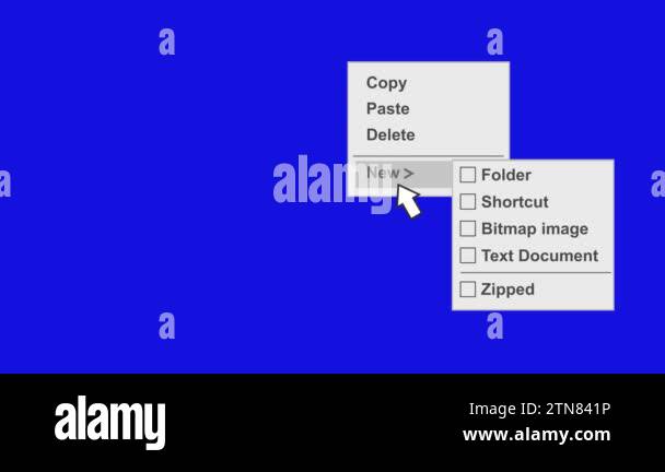 Video Animation Of Dropdown Menu And Mouse Cursor Selecting The New Folder Option On A Blue