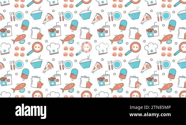 modern seamless texture background of flat food, restaurant menu icons ...