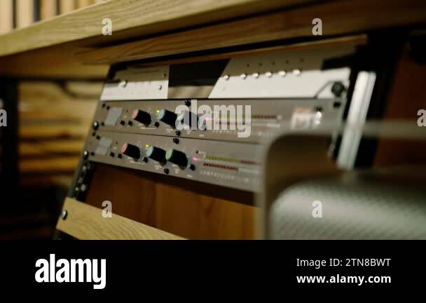 old displays of professional analog volume meters in a recording studio ...