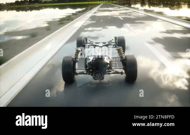 Car chassis with engine on highway. Transition. Very fast driving. Auto ...