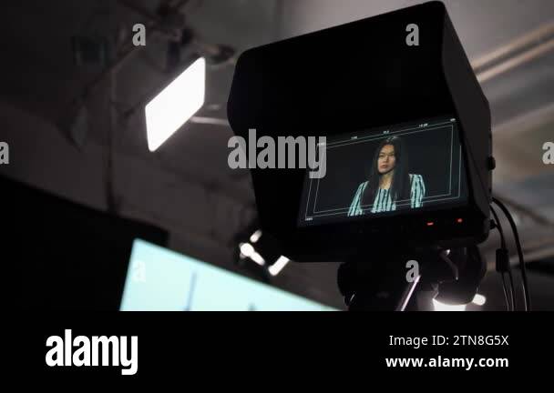 Backstage from studio television filming of talk shows. Asian girl TV ...